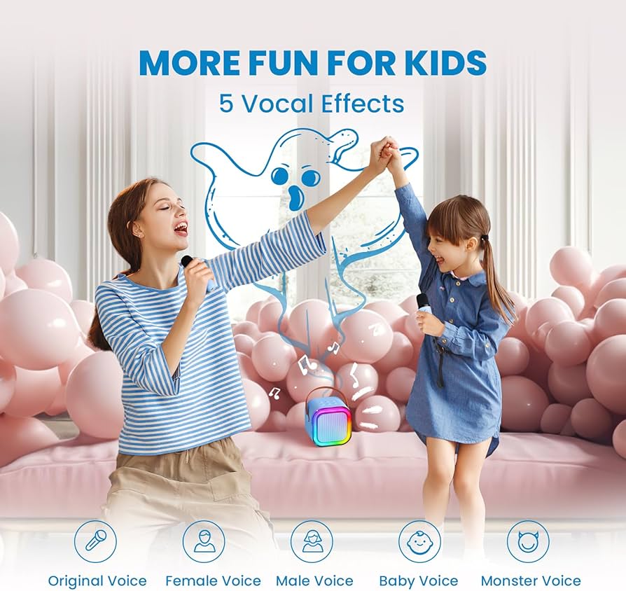 Kids Karaoke Party Set, Light Up Speaker & 2 Wireless Microphones - Bl ...