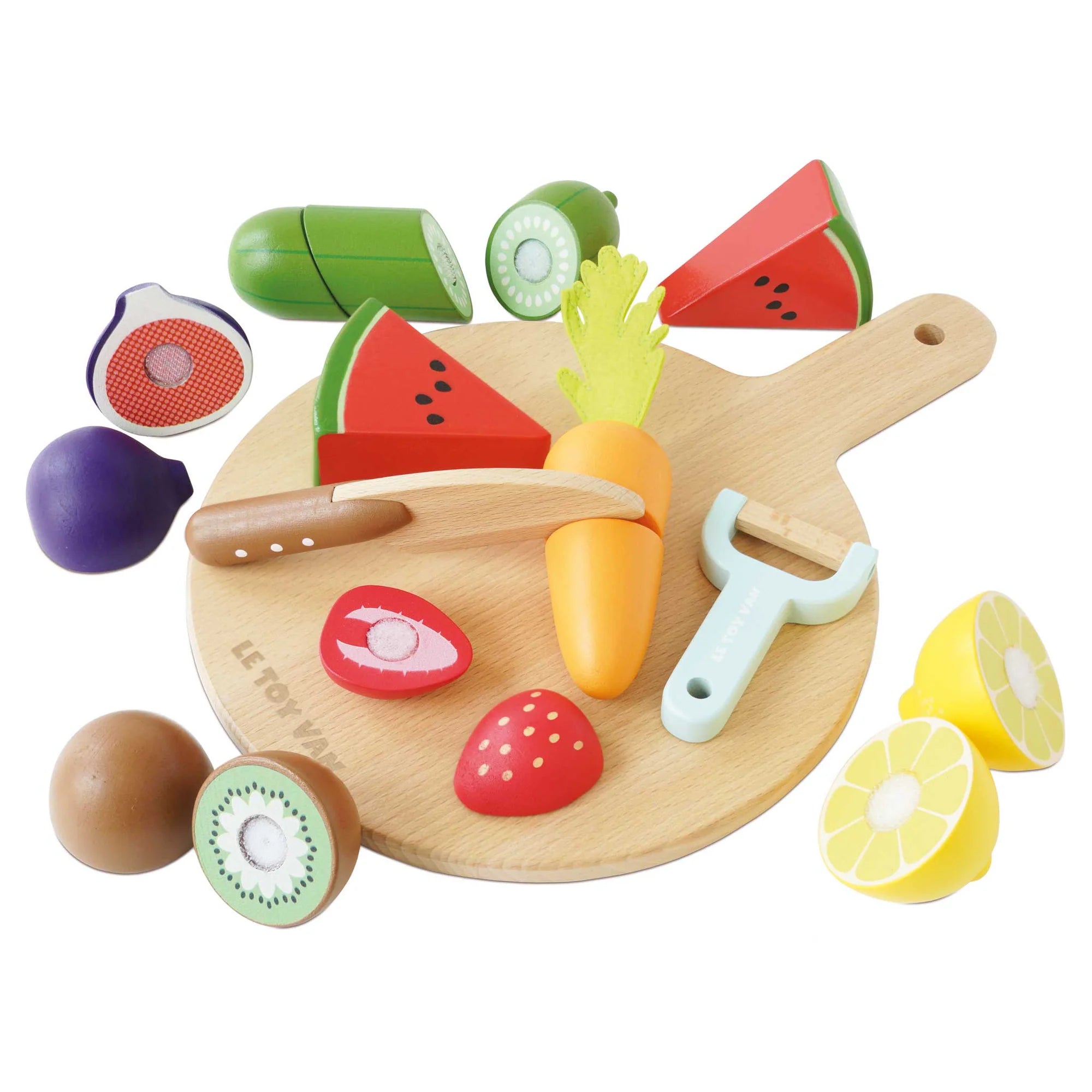 Wooden Chopping Board & Sliceable Play Food (18 Pieces) – Swanky Boutique