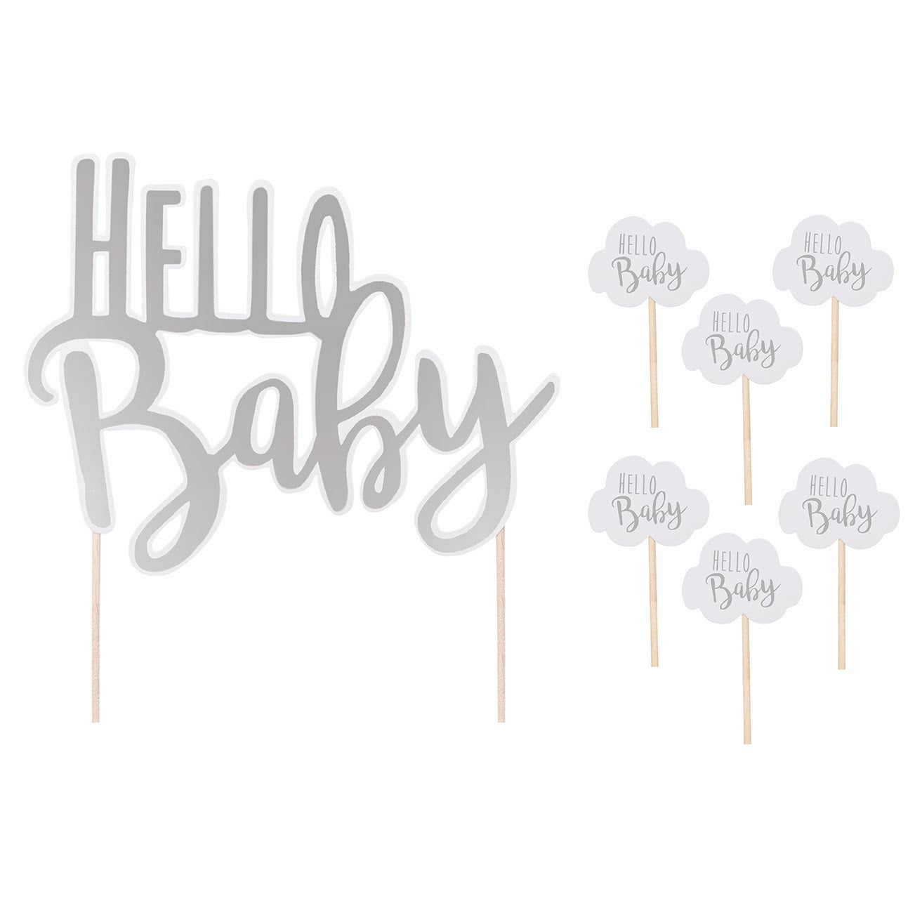 Cake Topper + 10 Cupcake Toppers- Hello Baby – Swanky Boutique